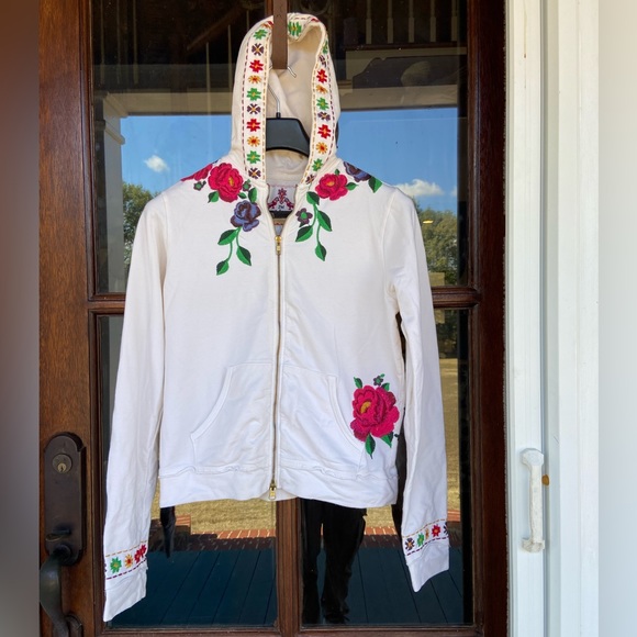 Johnny Was | Jackets & Coats | Johnny Was Embroidered Off White Hooded ...